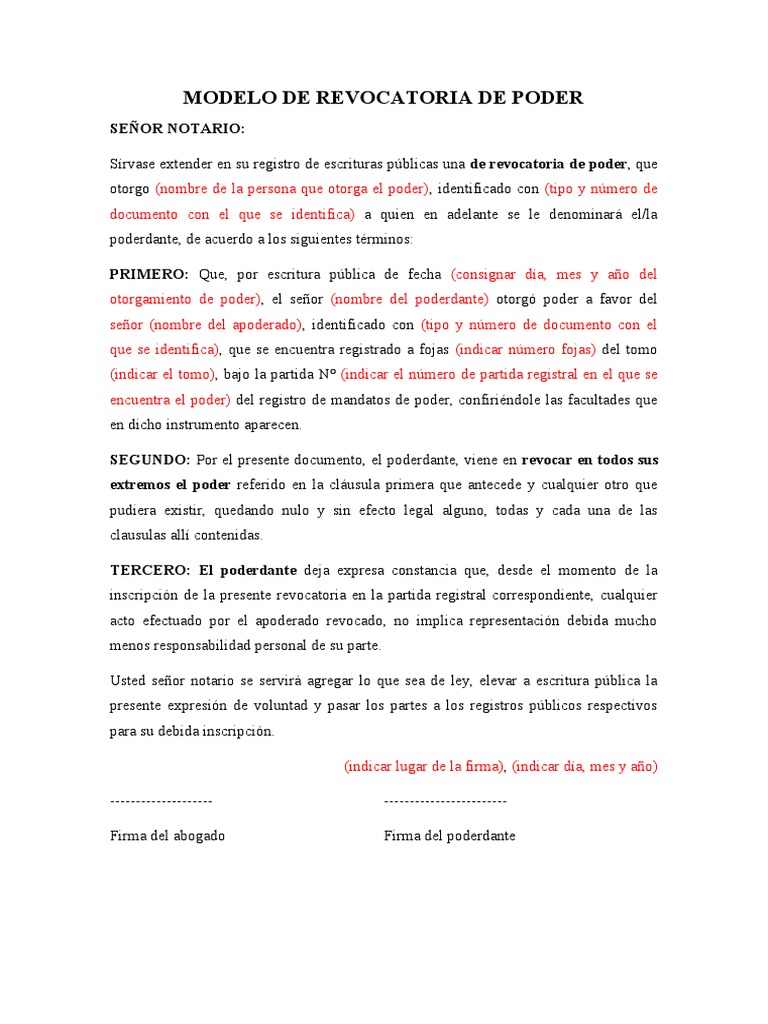 Modelo Minuta Revocatoria de Poder | PDF | Finanzas y dinero | Derecho