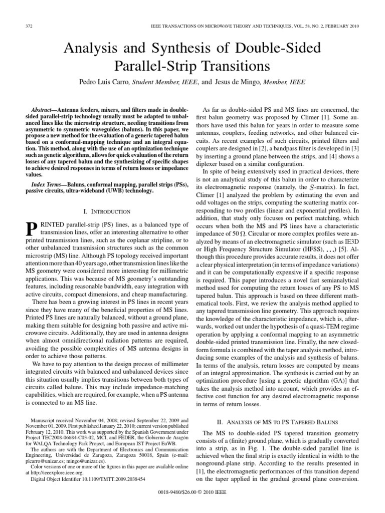 Analysis and Synthesis of Double-Sided Parallel-Strip Transitions | PDF ...