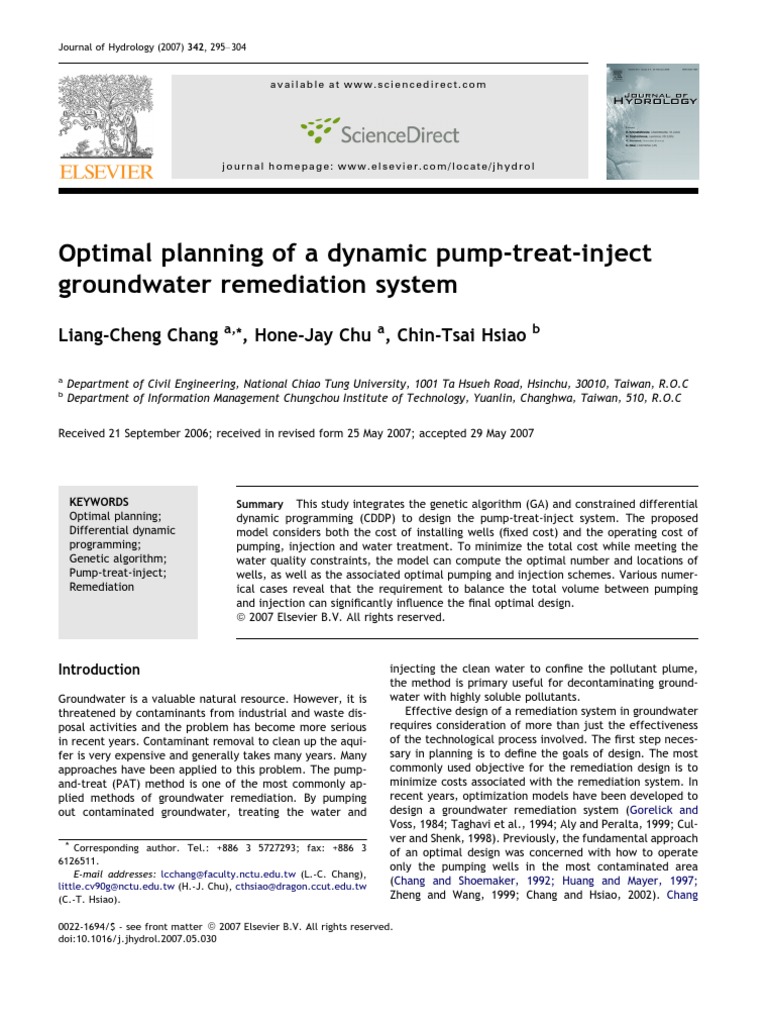 Optimal Planning of A Dynamic Pump-Treat-Inject Groundwater Remediation ...