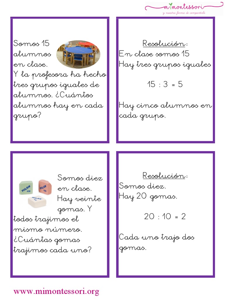 Tarjetas de Problemas de Divisiones Nivel 1 PDF | PDF