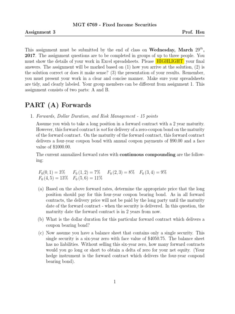 Hedging Strategies for Fixed Income Securities Using Forwards and Swaps ...