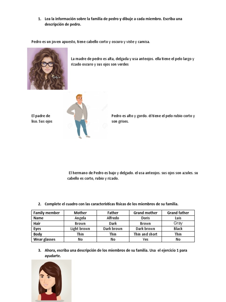 Descripciones físicas y nombres de los miembros de una familia | PDF ...