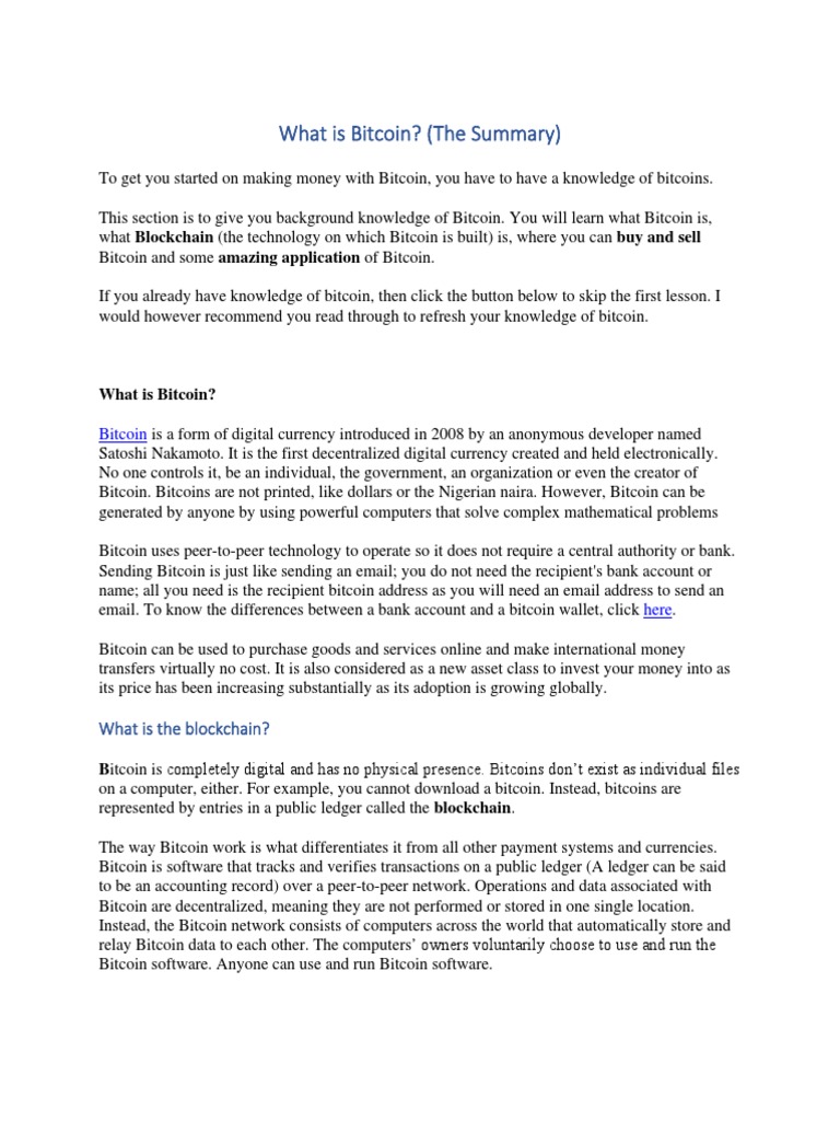 What Is Bitcoin (The Summary) 2 | PDF | Bitcoin | Computing