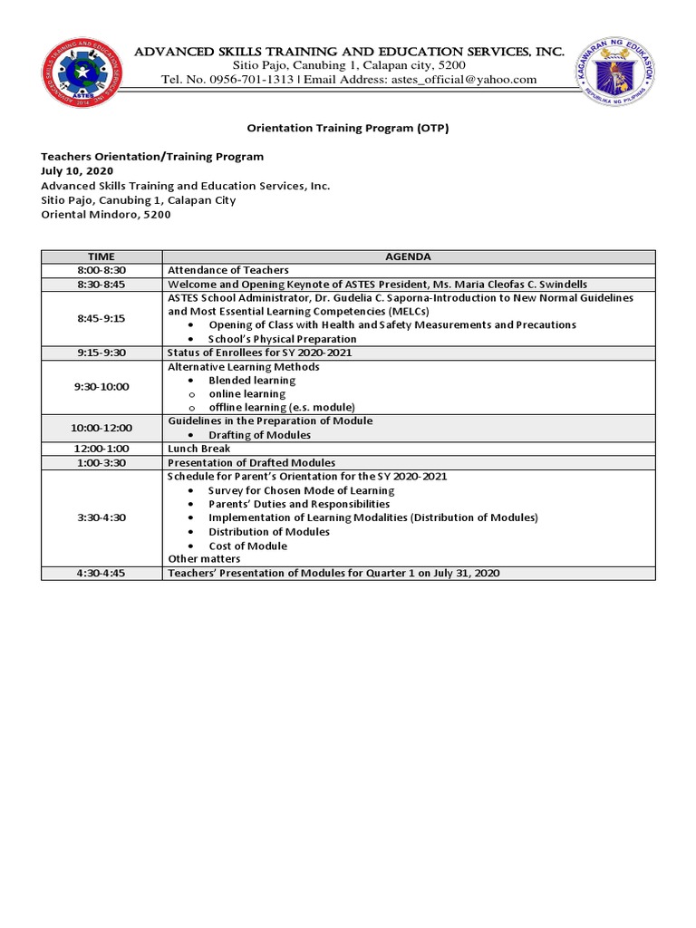 Orientation Training Program | Download Free PDF | Teaching | Behavior ...