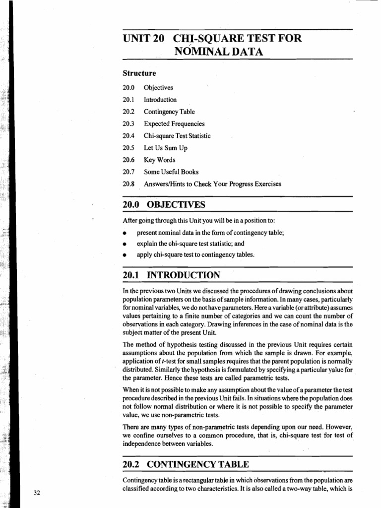 Unit Chi-Square Test For Nominal Data: 20.0 Objectives | PDF | Chi ...