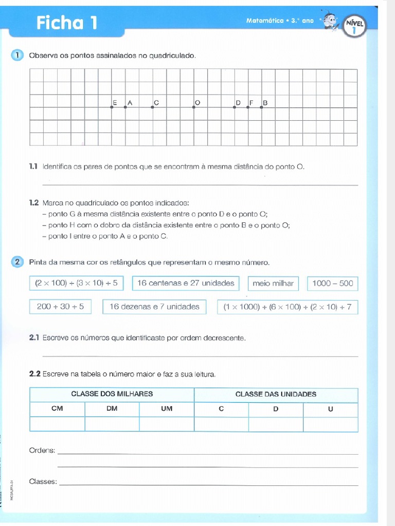 Fichas de trabalho de matemática para o 3o ano do ensino fundamental ...