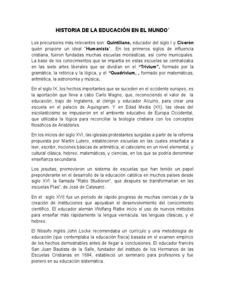 Historia de la Educación Global | PDF | Educación de la primera ...