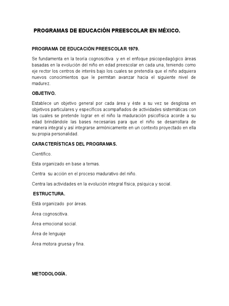 Programas de Educación Preescolar en México | PDF