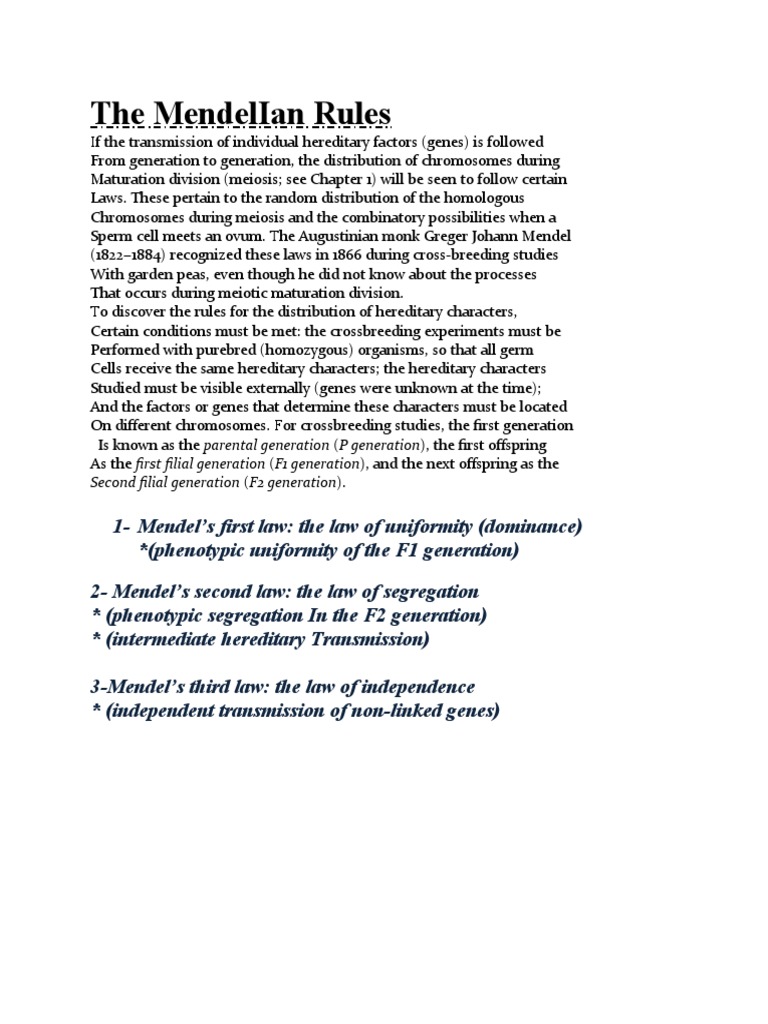 The Mendelian Rules: Second Filial Generation (F2 Generation) | PDF