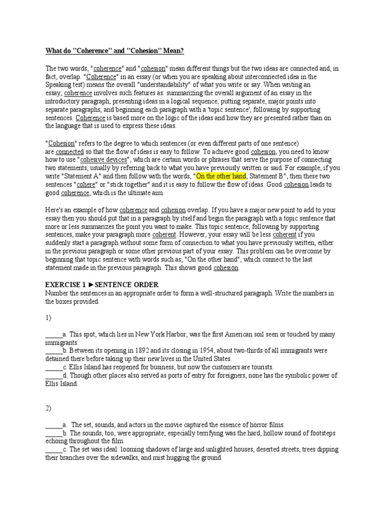 Coherence | PDF | Essays | Sentence (Linguistics)