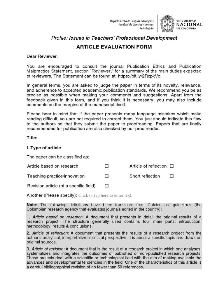 Article Evaluation Form | PDF | Data | Inquiry