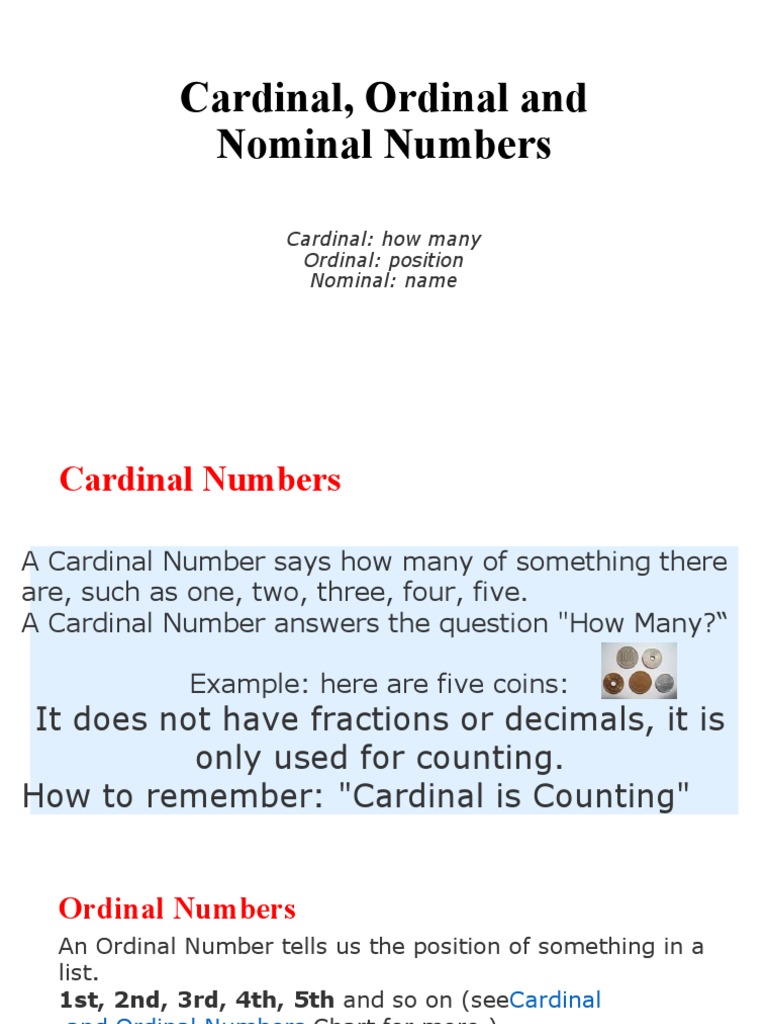 Cardinal, Ordinal and Nominal Numbers | PDF | Foreign Language Studies ...