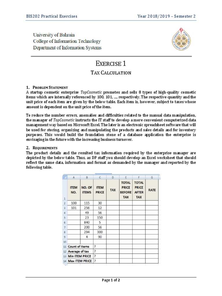 Xercise T C: BIS202 Practical Exercises Year 2018/2019 - Semester 2 | PDF | Worksheet ...
