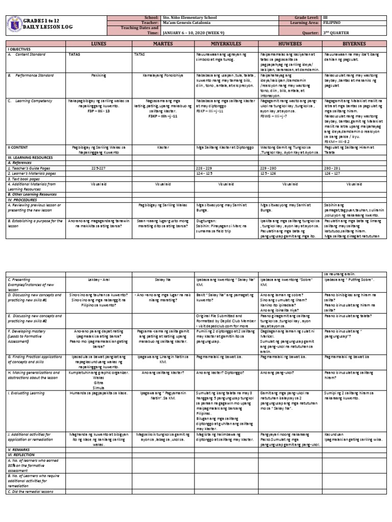 DLL - Filipino 3 - Q3 - W9 | PDF