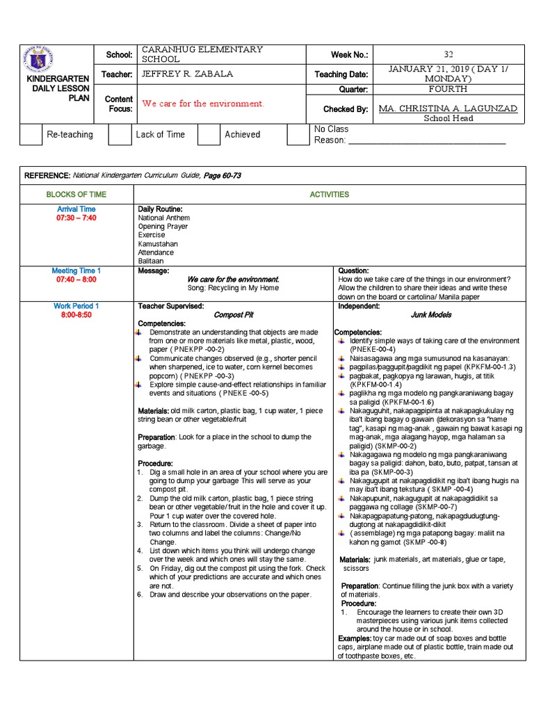Kindergarten Environmental Care Lesson Plan | PDF | Biodegradation ...