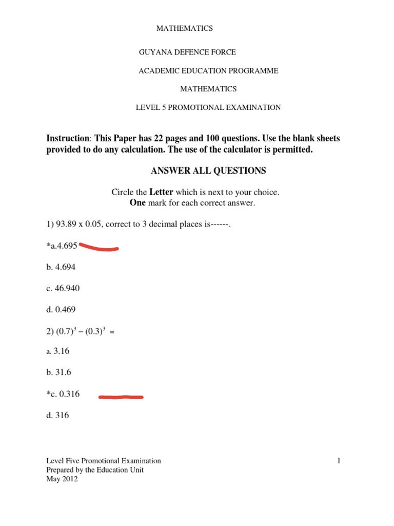 Mathematics Level 5 Promotional Exam | PDF | Area | Speed