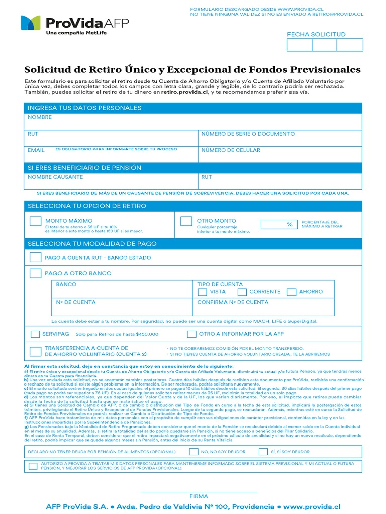 Formulario PROVIDA | PDF | Pensión | Jubilación