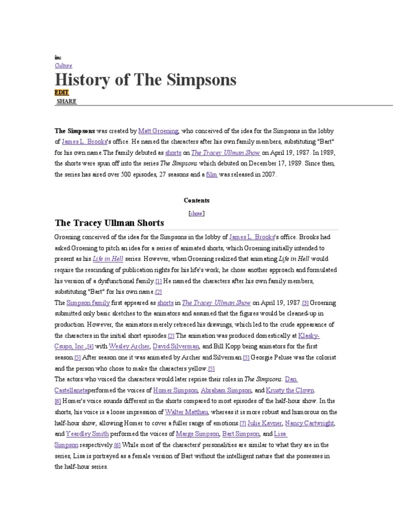 History of The Simpsons: The Tracey Ullman Shorts | PDF | The Simpsons ...