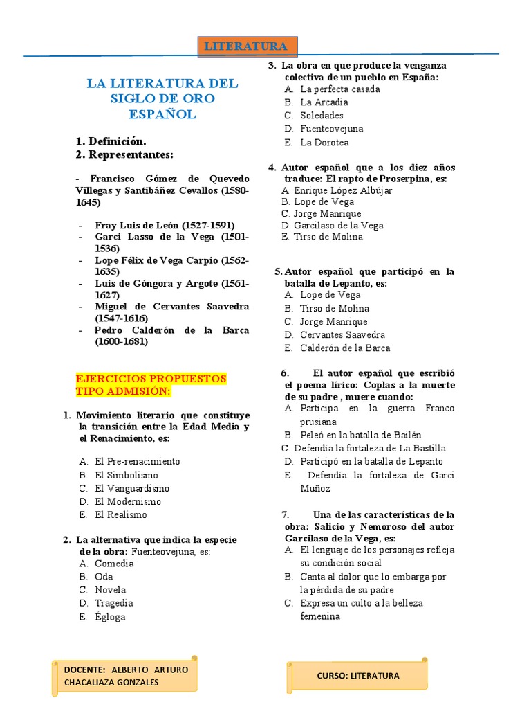LA LITERATURA DEL SIGLO DE ORO ESPAÑOL 1.1. | PDF | Poesía