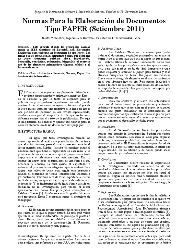 Normas para Elaborar un Paper Académico | PDF | Ingeniería de software ...