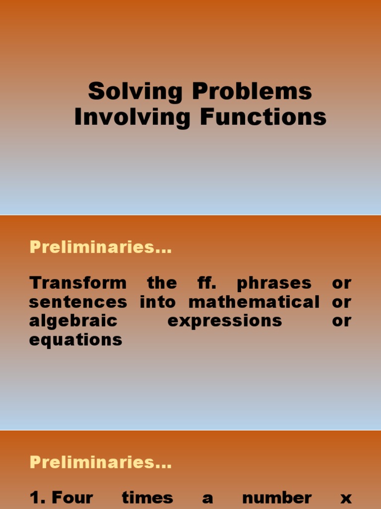 Lesson 3d Solving Problems Involving Functions Pdf Function Mathematics Solution