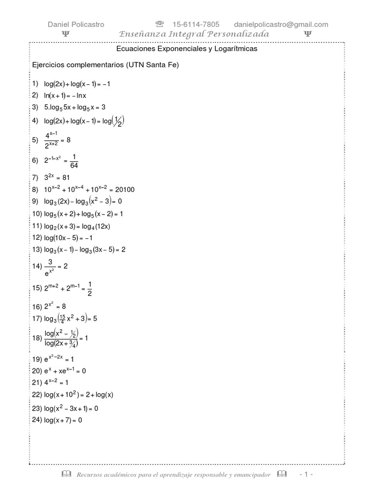 Daniel Ecuaciones Exp. y Log. (UTN) | PDF | Funciones especiales | Análisis complejo