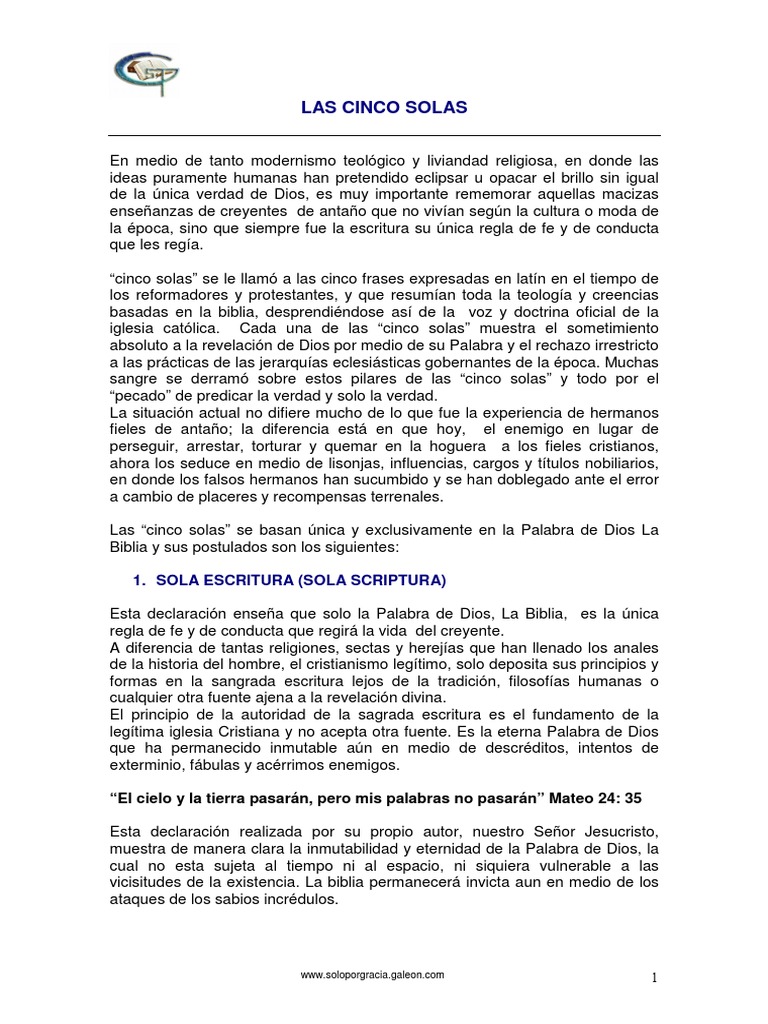 Las Cinco Solas | PDF | Cristo (título) | Salvación