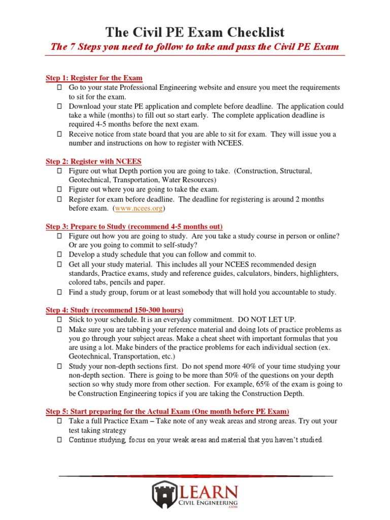 The 7 Steps You Need To Follow To Take and Pass The Civil PE Exam | PDF ...