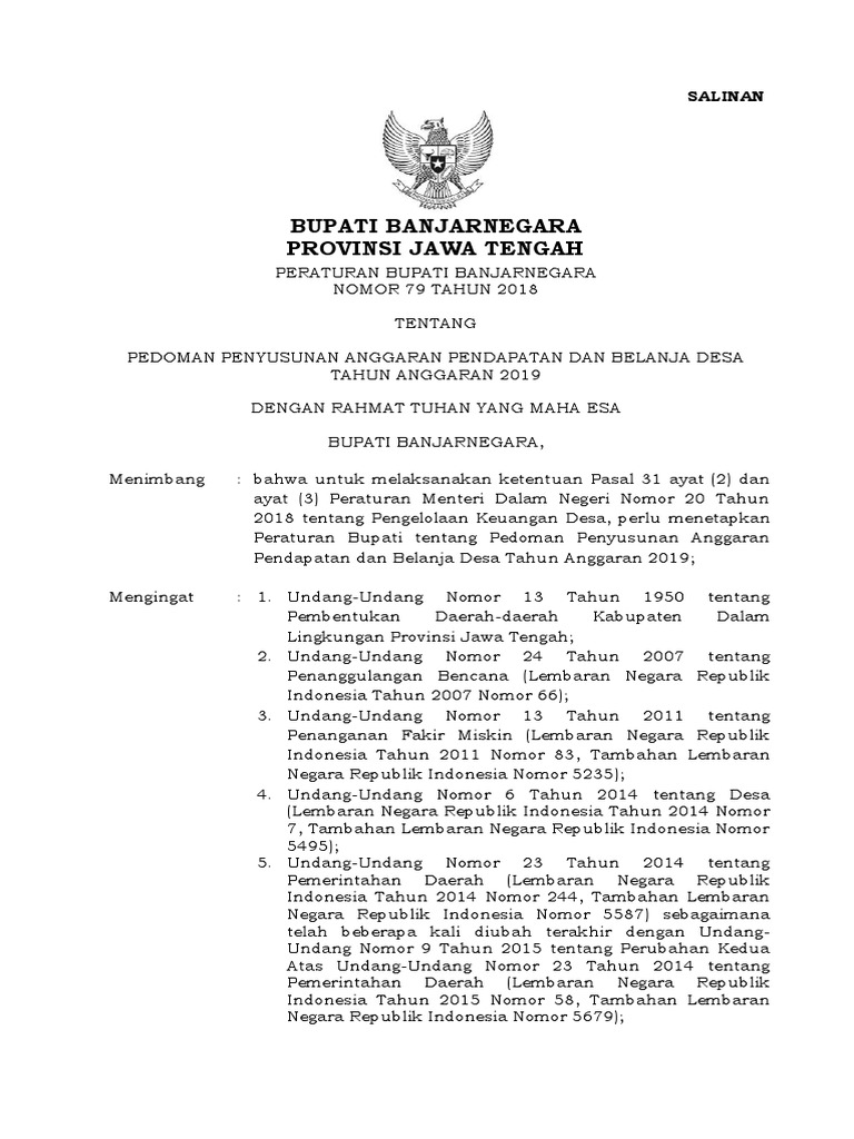 Pedoman APBDes Banjarnegara 2019 | PDF