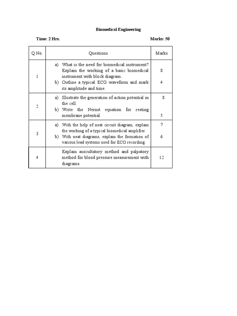 Biomedical Engineering Exam Questions | PDF | Teaching Methods ...