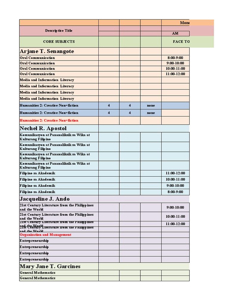 Class Schedule 2020 2021 | PDF | Behavior Modification | Science