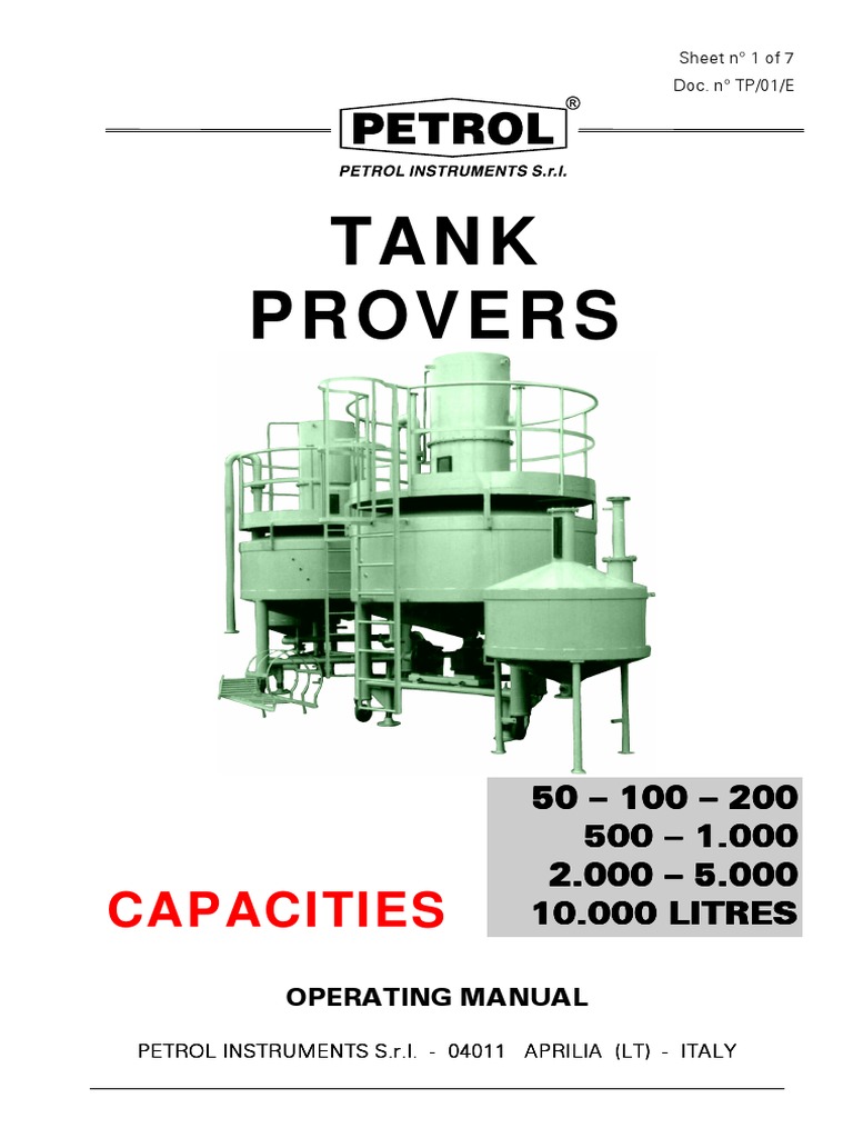 Operating Manual for Petrol Instruments Tank Provers: Instructions for ...