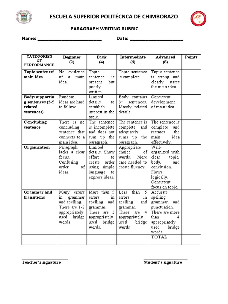Paragraph Writing Evaluation Rubric | PDF | Linguistics | Human ...
