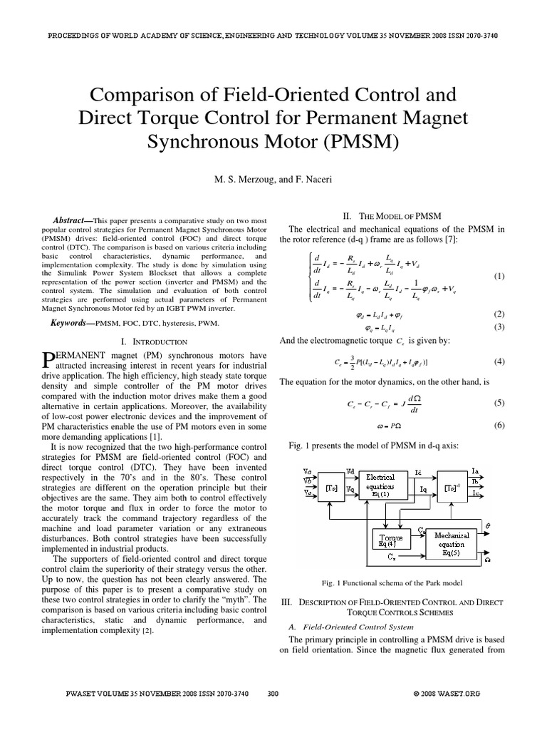 Comparison Of Field Oriented Control And Direct Torque Control For