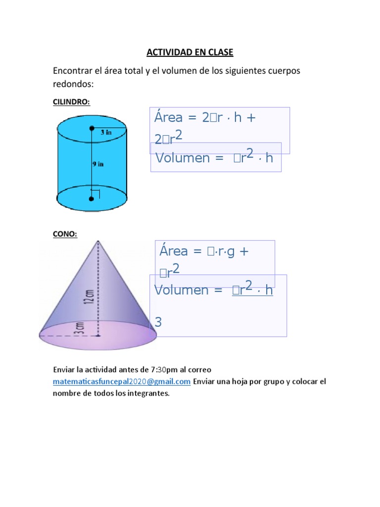ACTIVIDAD EN CLASE Area y Volumen Del Cono y Cilindro | PDF