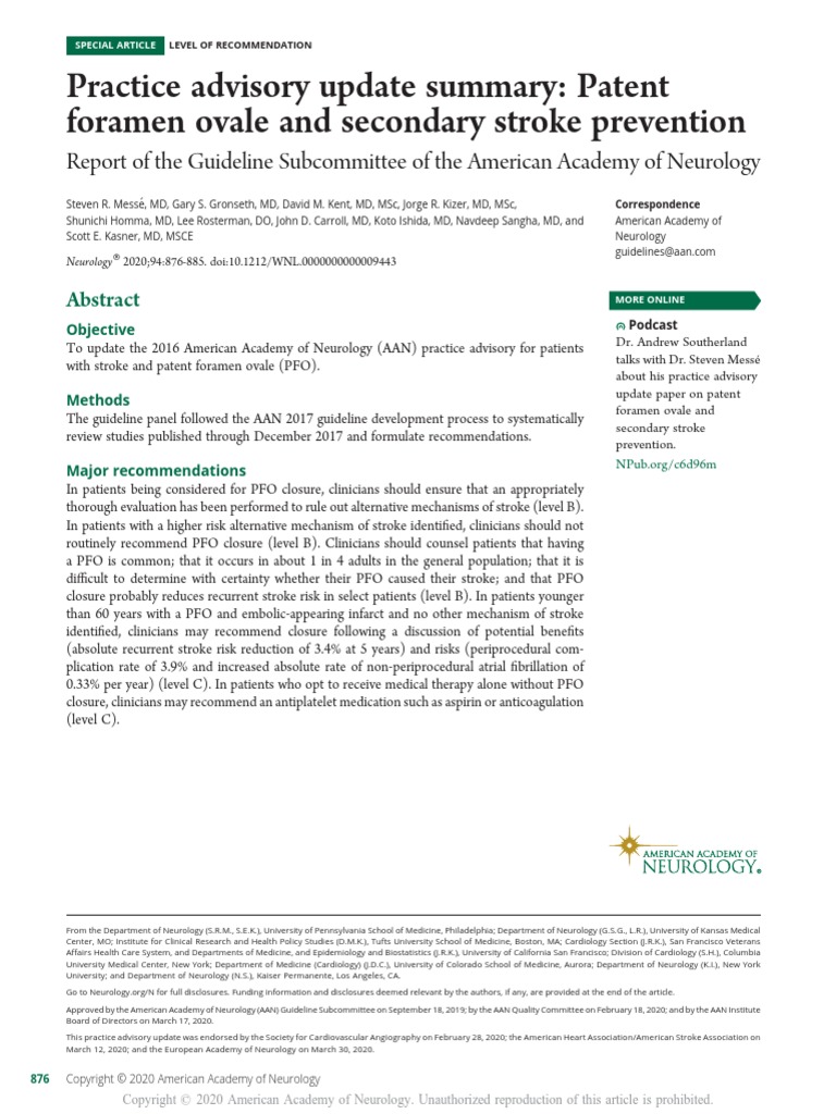 PFO-AHA Guidelines 2020 PDF | PDF | Stroke | Cardiovascular Diseases