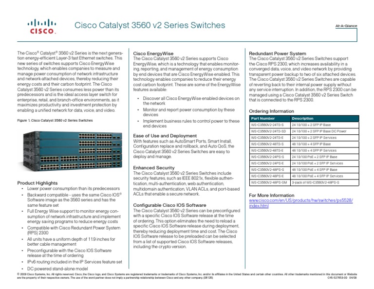 Catalyst 3560 Series Pdf Network Switch Cisco Systems