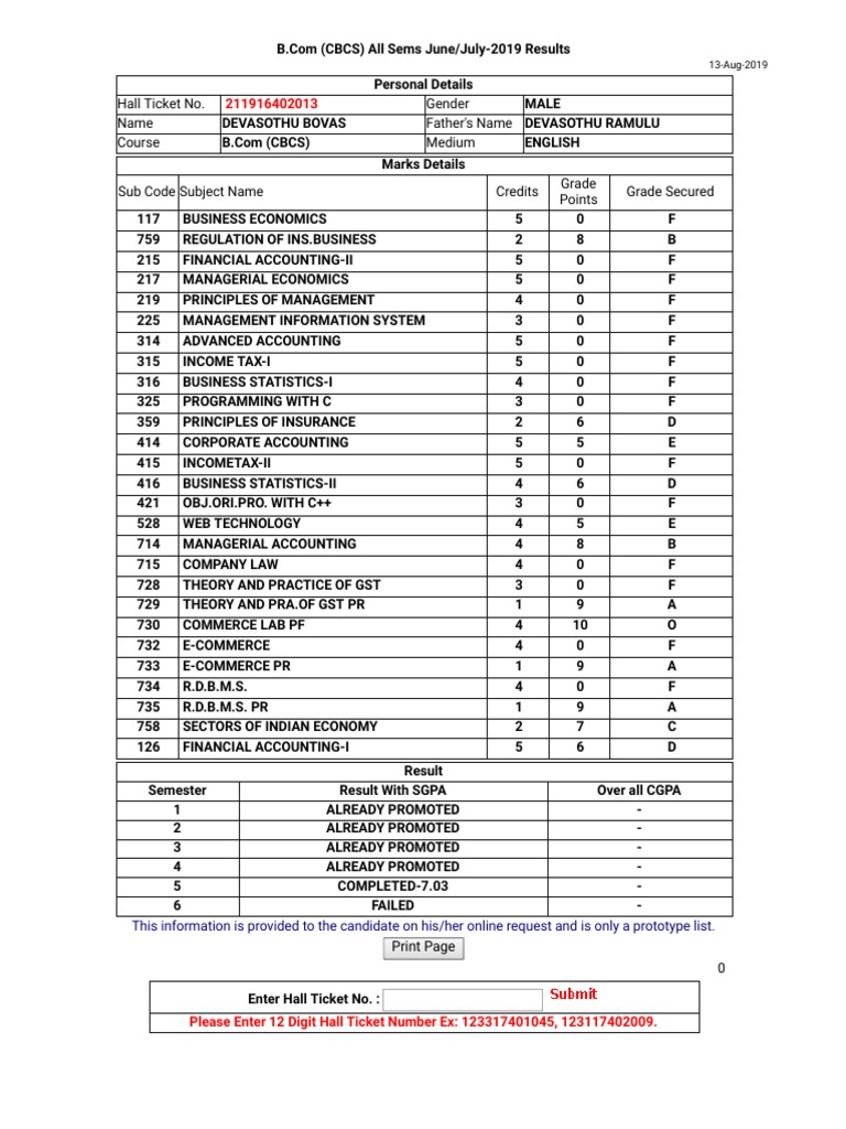 Osmania University Results June July 2019 | PDF | Course Credit ...