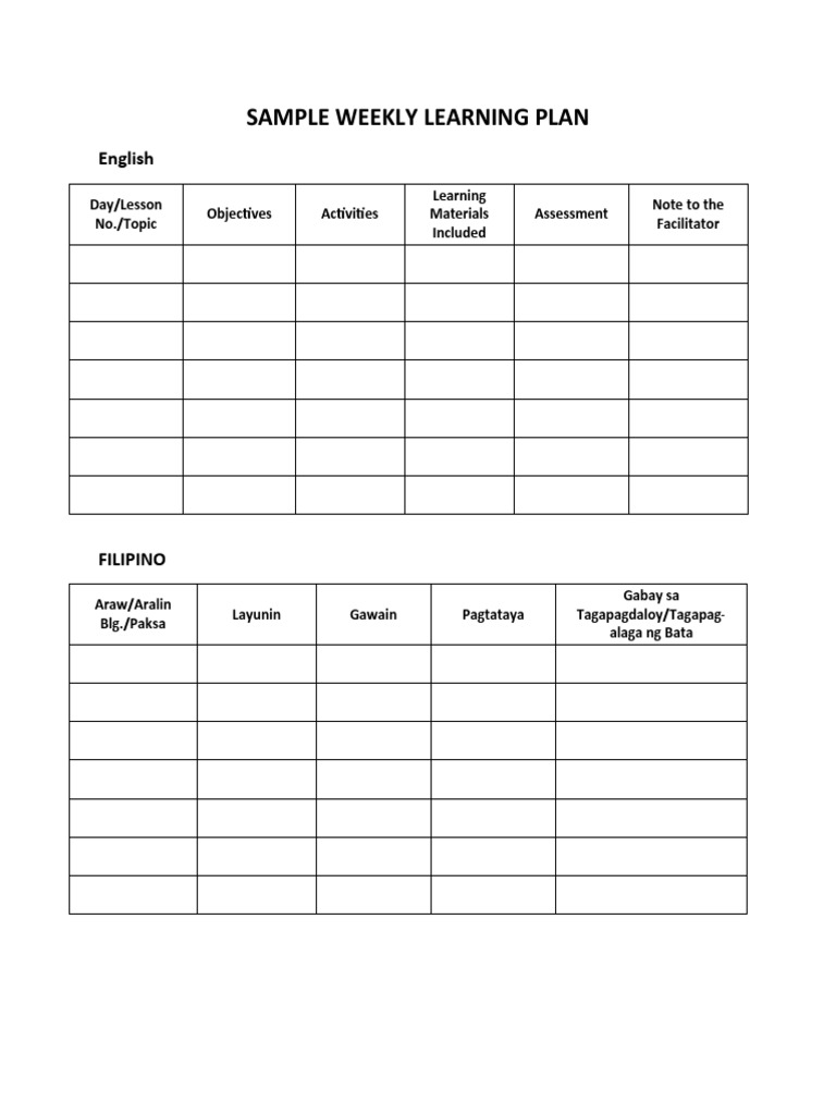 Weekly Learning Plan Template | PDF | Career & Growth | Language Arts ...