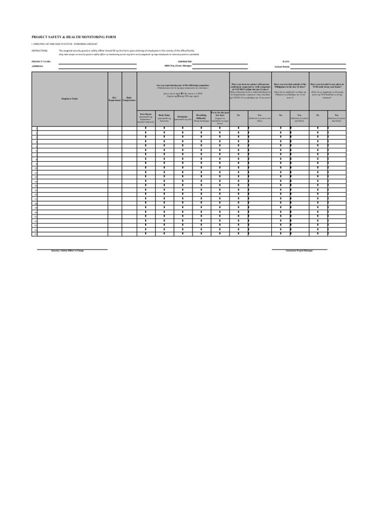 Project Safety & Health Monitoring Form | PDF