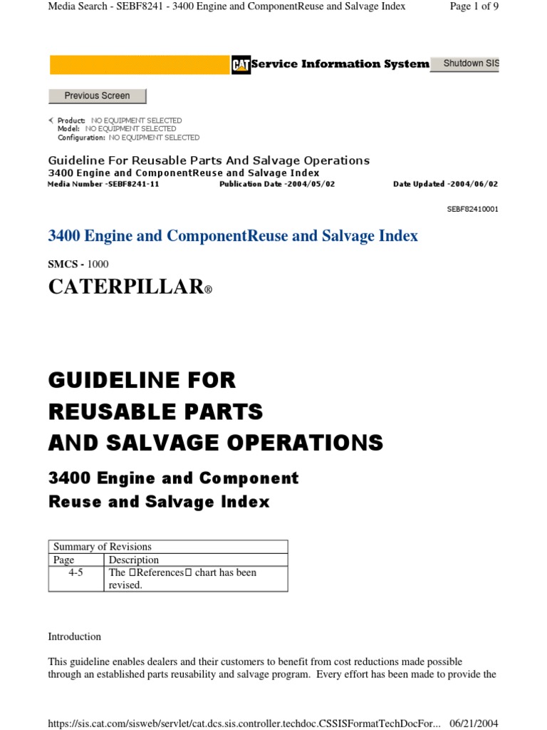 Caterpillar: 3400 Engine and Componentreuse and Salvage Index | PDF ...