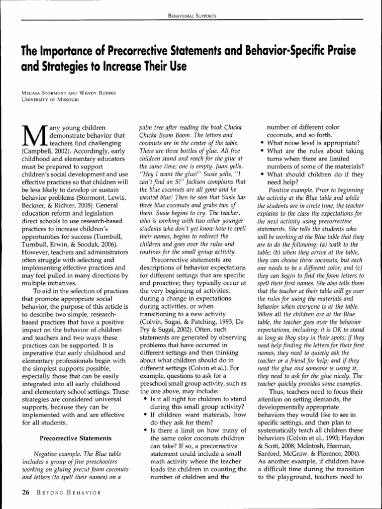 Effective Use of Specific Praise | PDF | School Psychology | Teachers