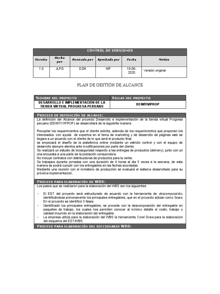 Plan de Gestion de Alcance Del Proyecto | PDF | Informática | Business