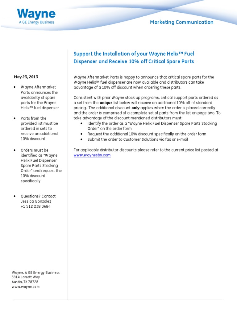 Wayne L Helix Fuel Dispenser Critical Spare Parts L Final LLLL | PDF ...
