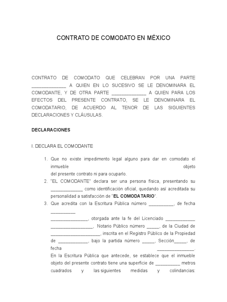 Contrato de Comodato en México | PDF | Desempleo | Ciencias sociales