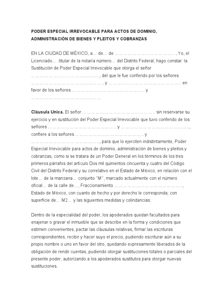 Poder Especial Irrevocable para Actos de Dominio | PDF | Propiedad | Estado (política)