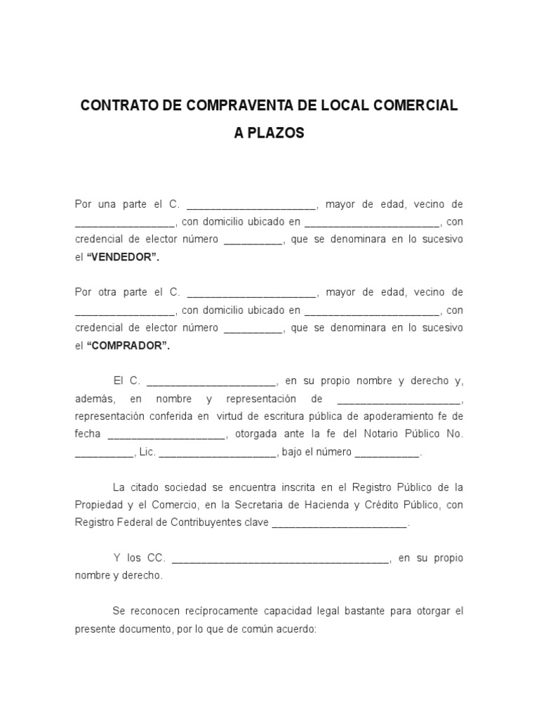 Contrato de Compraventa de Local Comercial A Plazo1 | PDF | Gobierno ...