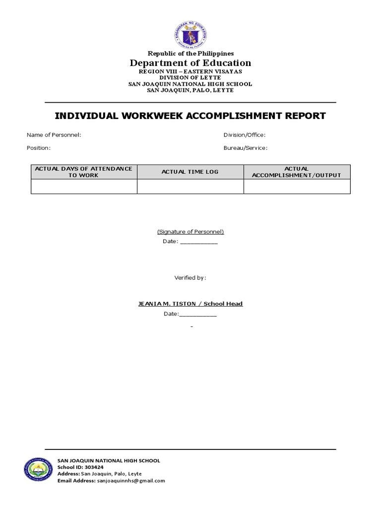 Department of Education: Individual Workweek Accomplishment Report | PDF