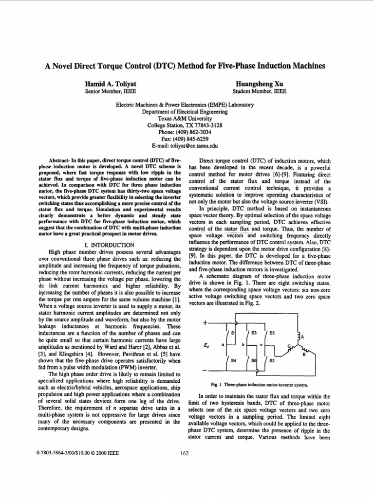 A Novel Direct Torque Control Dtc Method For Five Phase Induction Machines Pdf Electric
