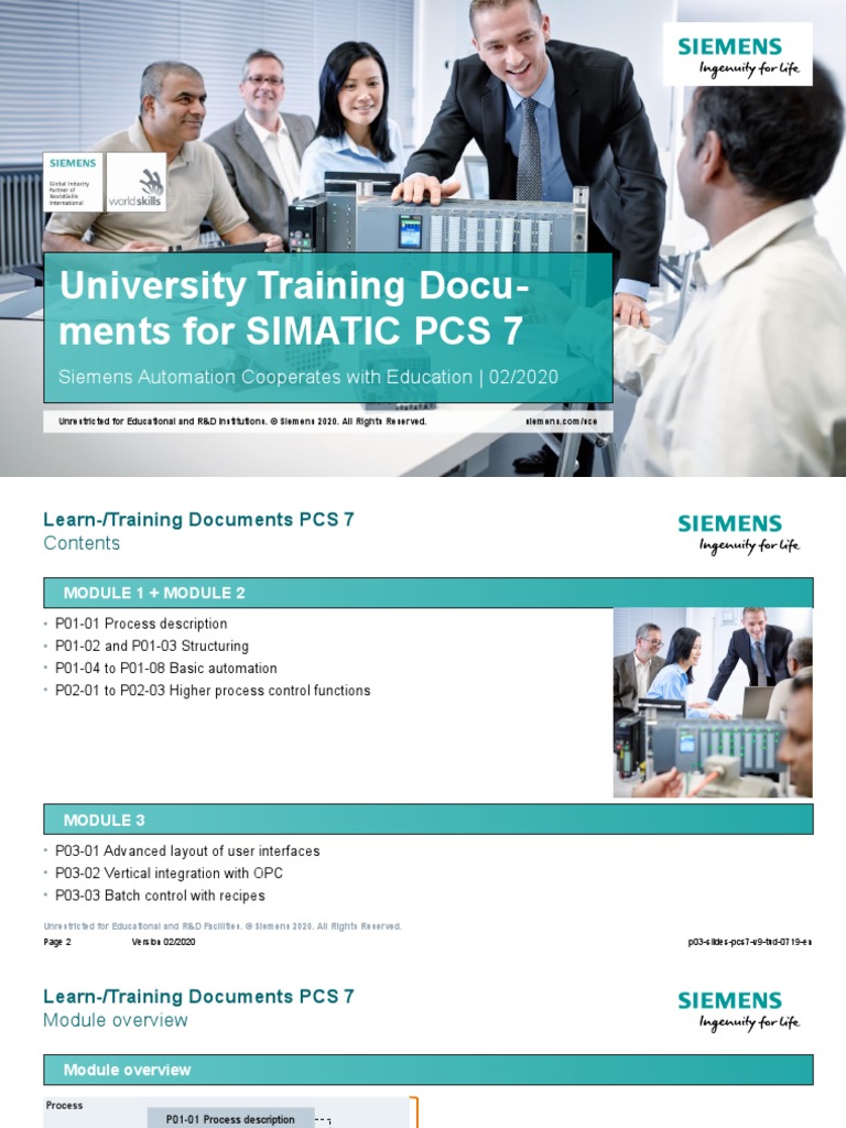 University Training Docu-Ments For SIMATIC PCS 7: Siemens Automation ...